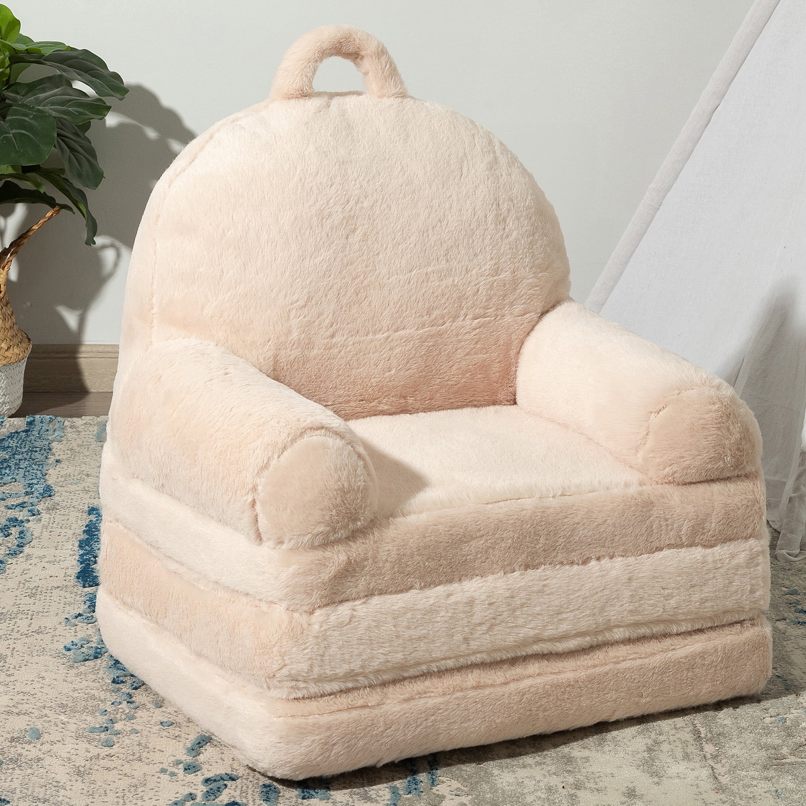 BYBYME 2 in 1 Convertible Plush Kids Sofa, Folding Foam Couch with Seat ...