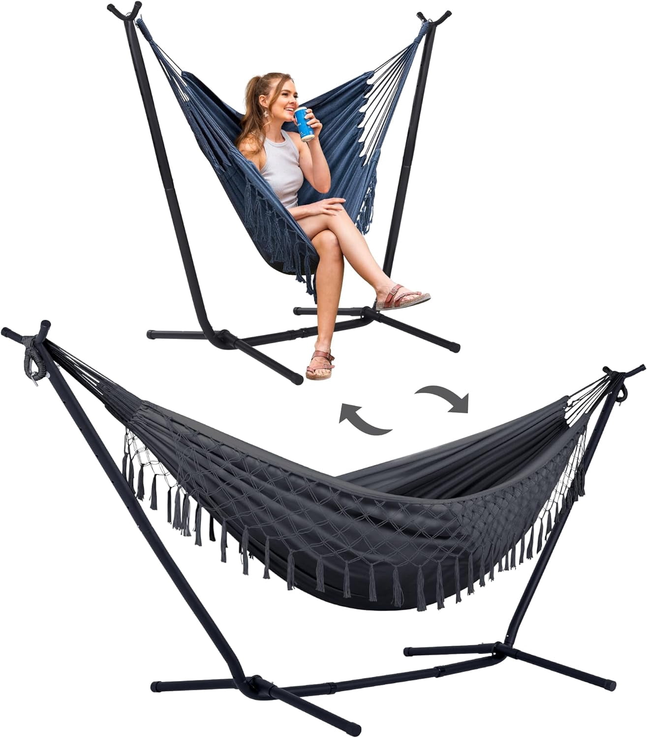 2-in-1 Convertible Portable Double Hammock with Stand Included, Outdoor ...