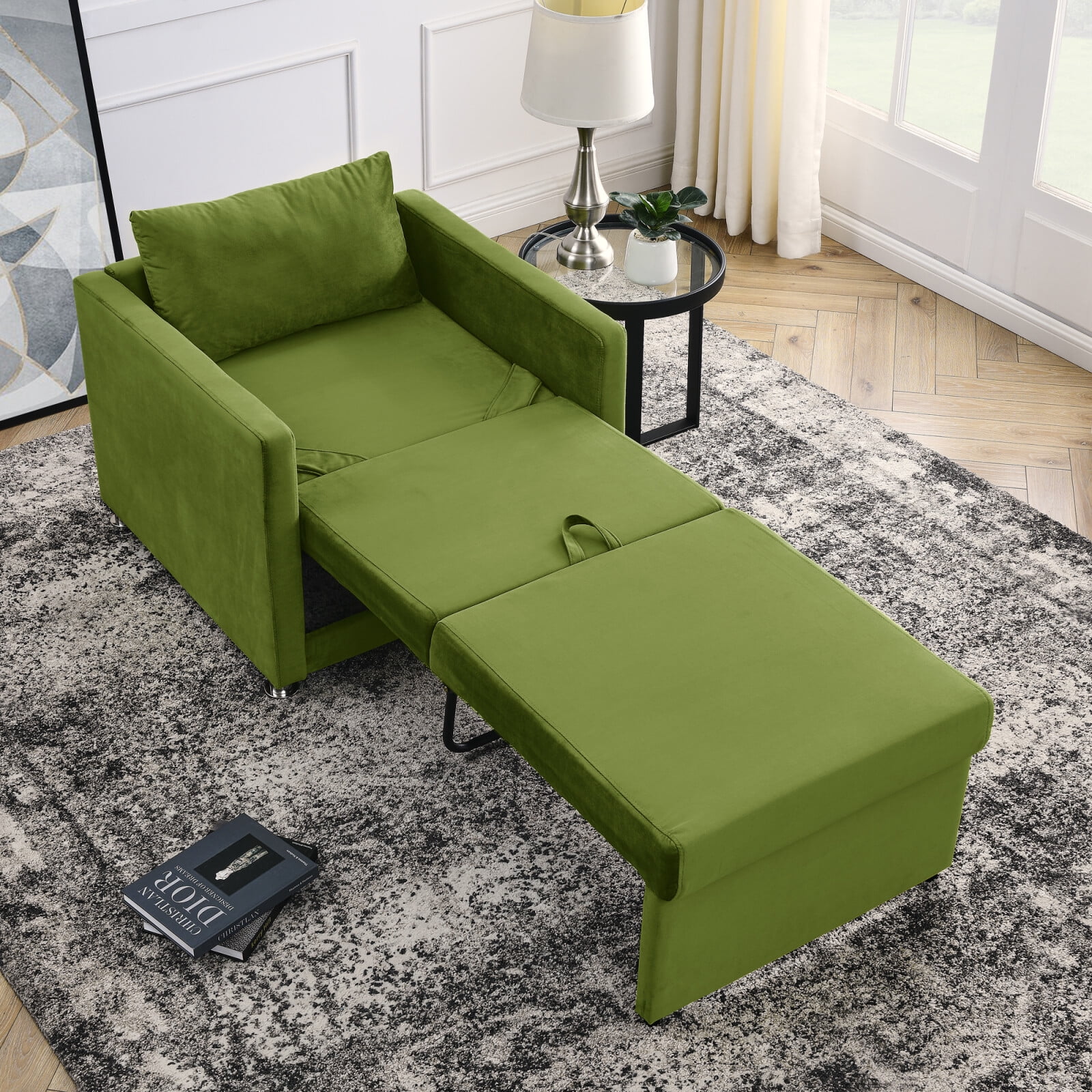 2-in-1 Convertible Sofa Bed Chair, Velvet Sleeper Sofa Chair with Pull ...