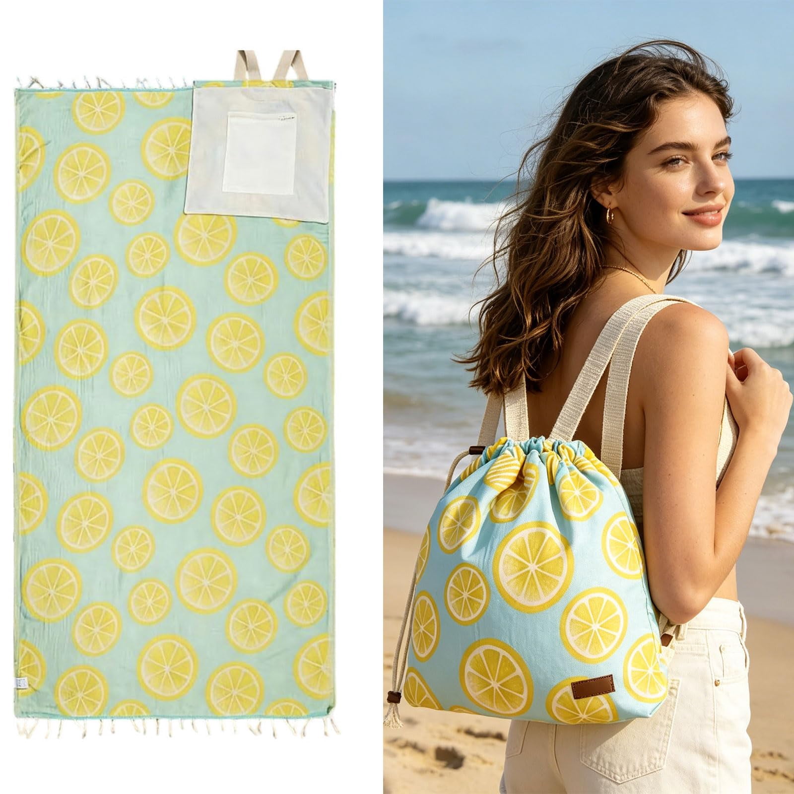 2-in-1 Convertible Towel & Backpack with Inner Zip Pocket & Sand-Proof ...