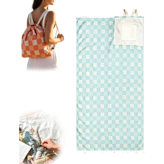 2-in-1 Convertible Towel & Backpack with Inner Zip Pocket & Sand ...