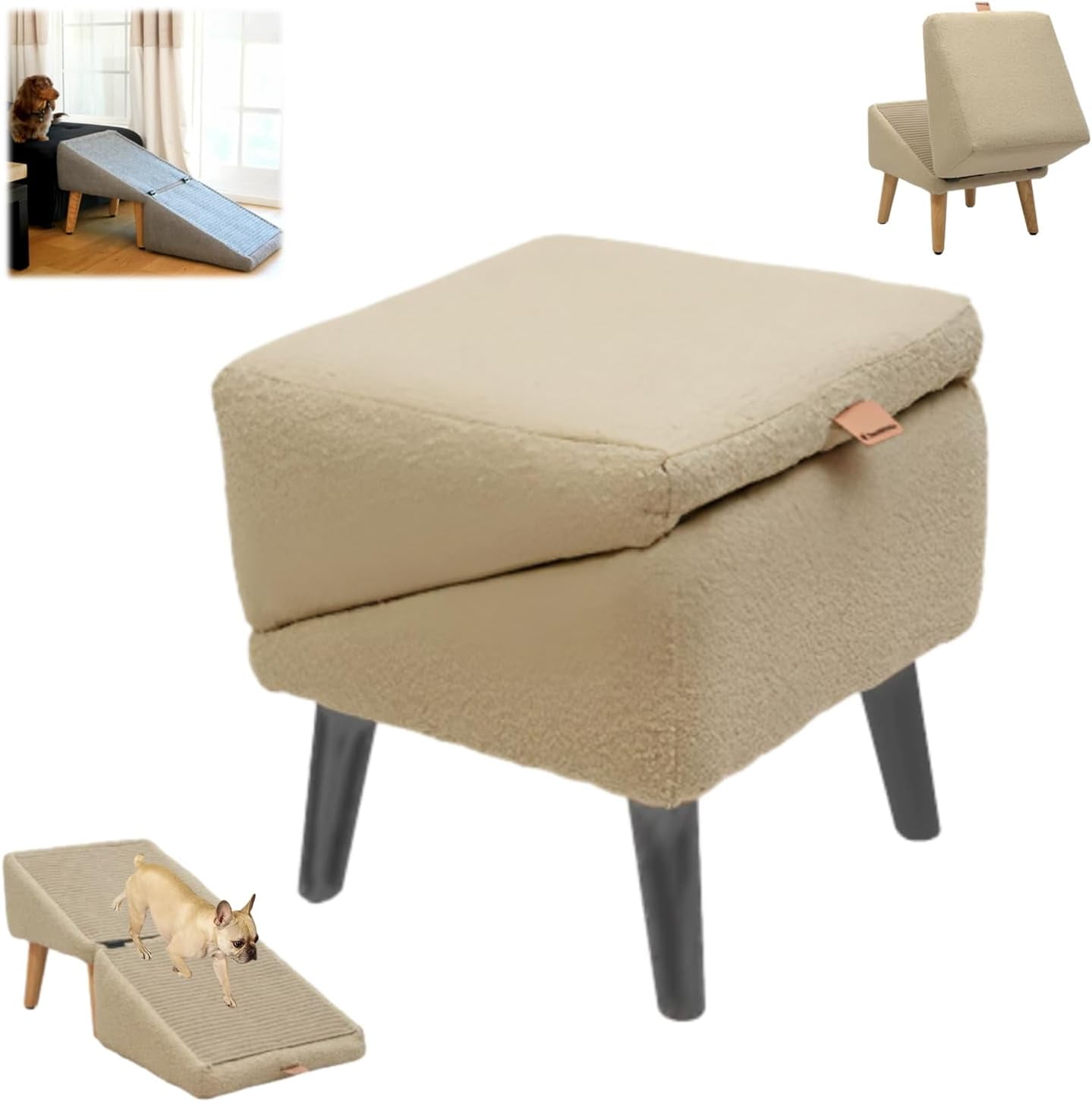 2-in-1 Convertible Wooden Home Step Stool Dog Ramp Stairs, Split ...