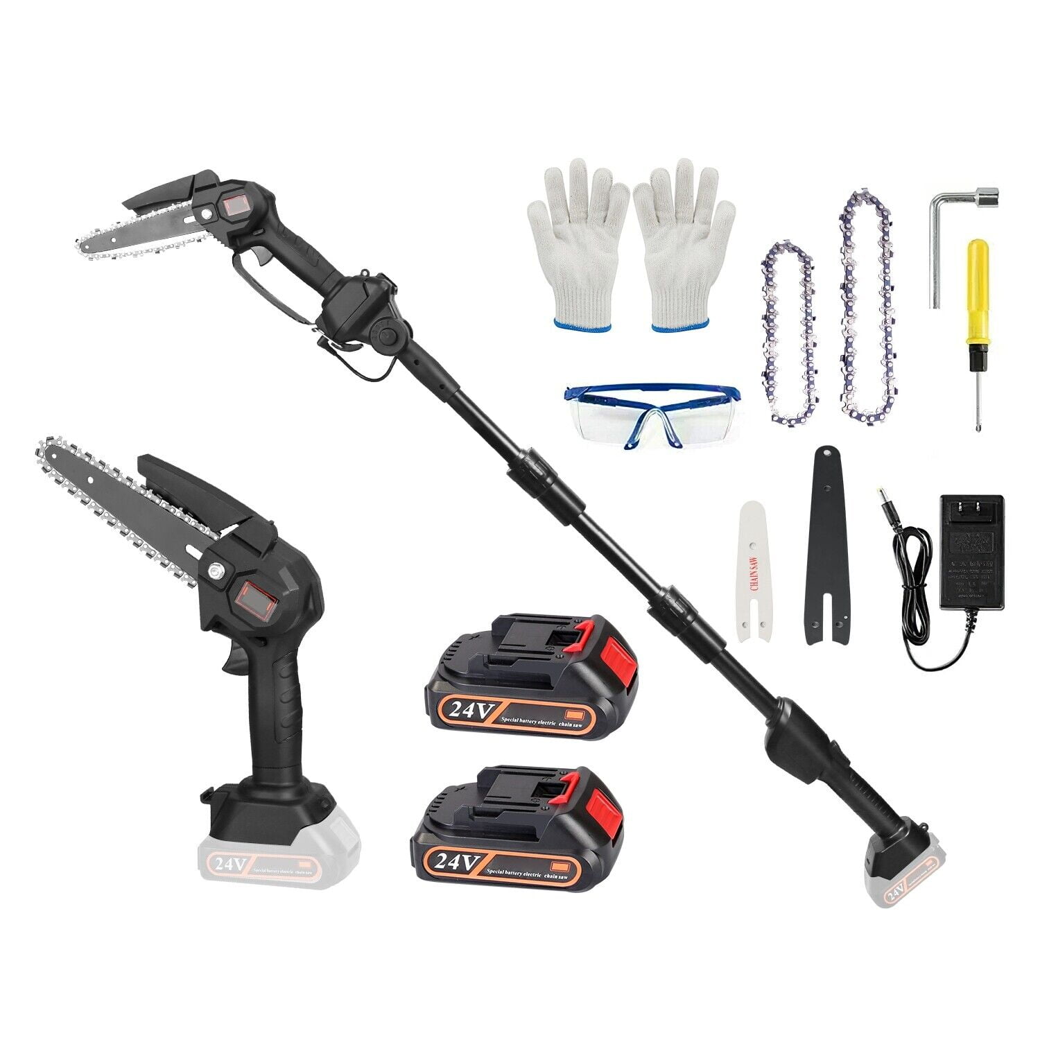 2-in-1 Cordless ELECTRIC Pole Saw Mini Chain Saw Hand-held for Tree ...