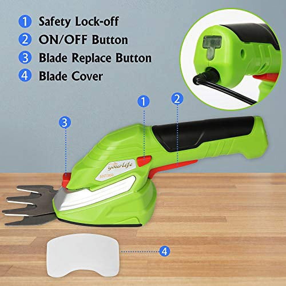 2-in-1 Cordless Grass Shear Garden Hedge Trimmer,60 Minutes Use Time,4 ...