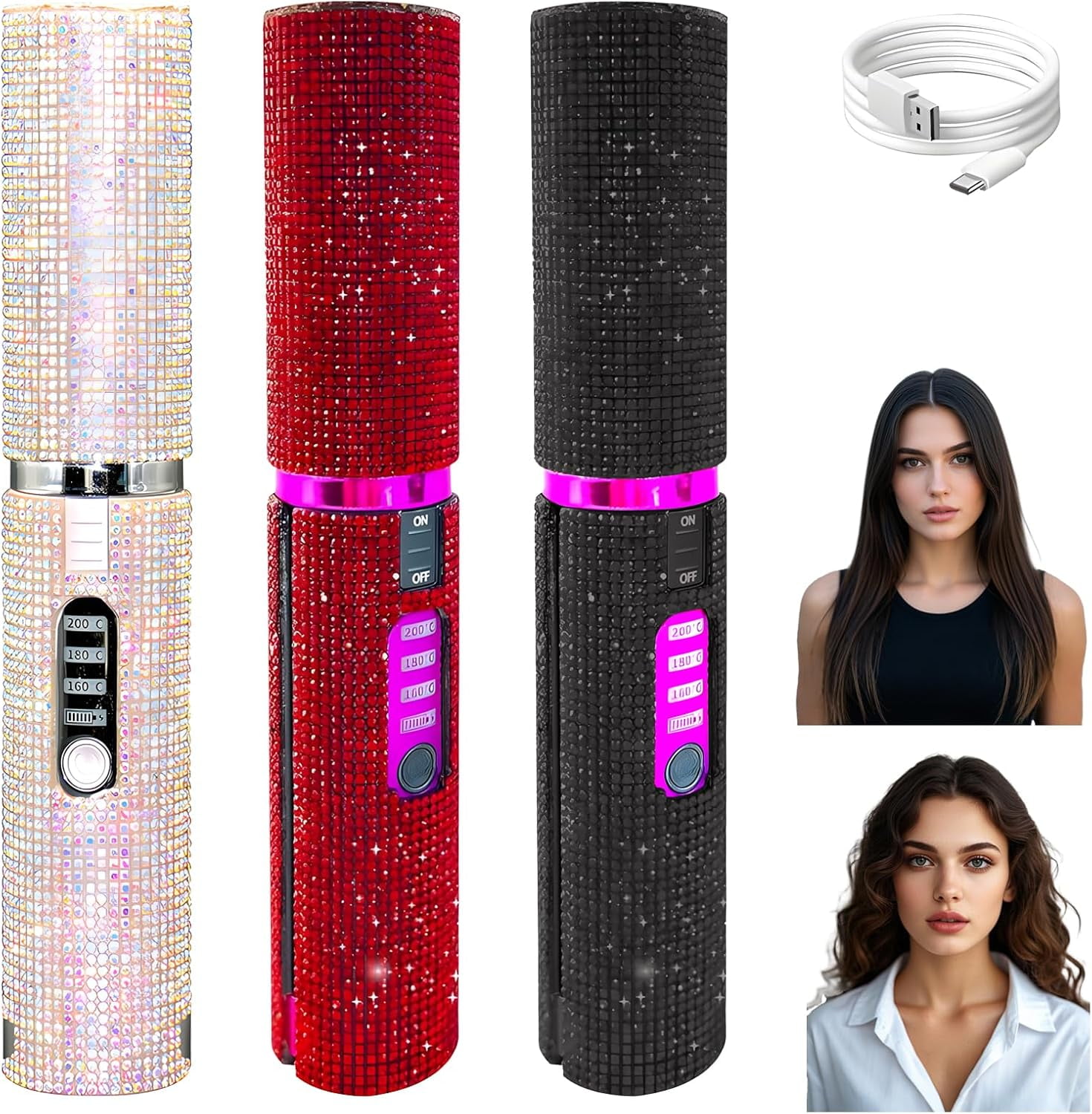 2-in-1 Cordless Hair Straightener and Curler, Portable Mini Cordless ...