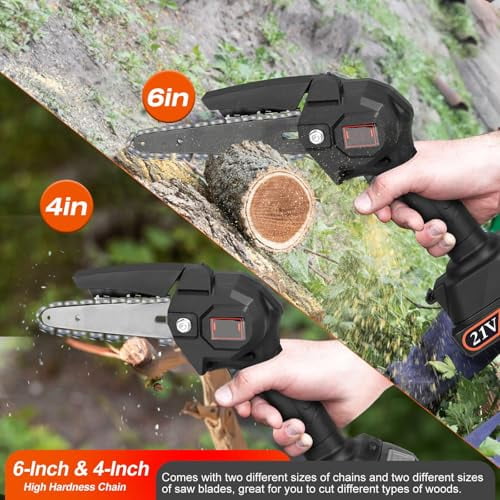 2-in-1 Cordless Pole Saw & 6 Inch/4 Inch Mini Chainsaw, Electric Pole Saw for Tree Trimming with ...