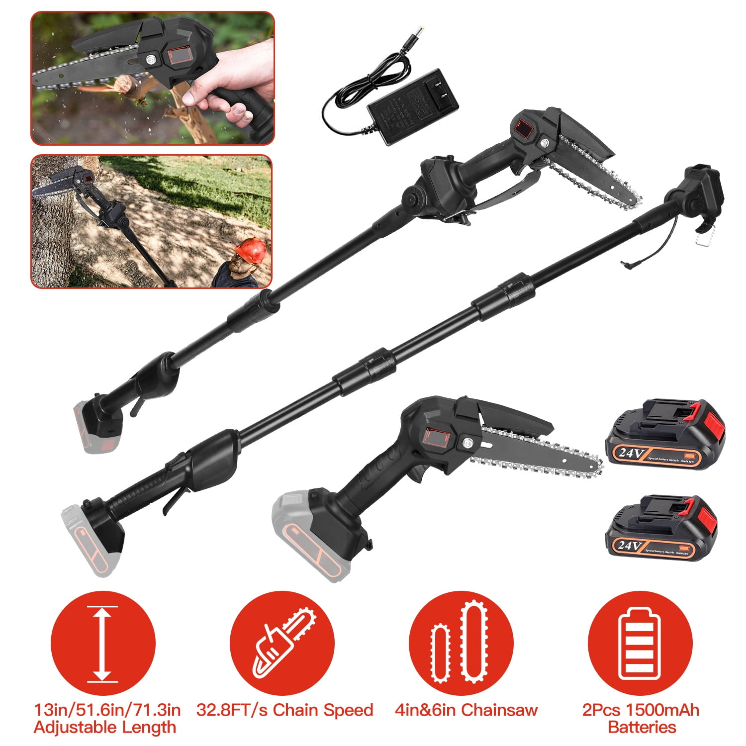 2-in-1 Cordless Pole Saw, Brushless Mini Chainsaw & Cordless Pole Saw ...