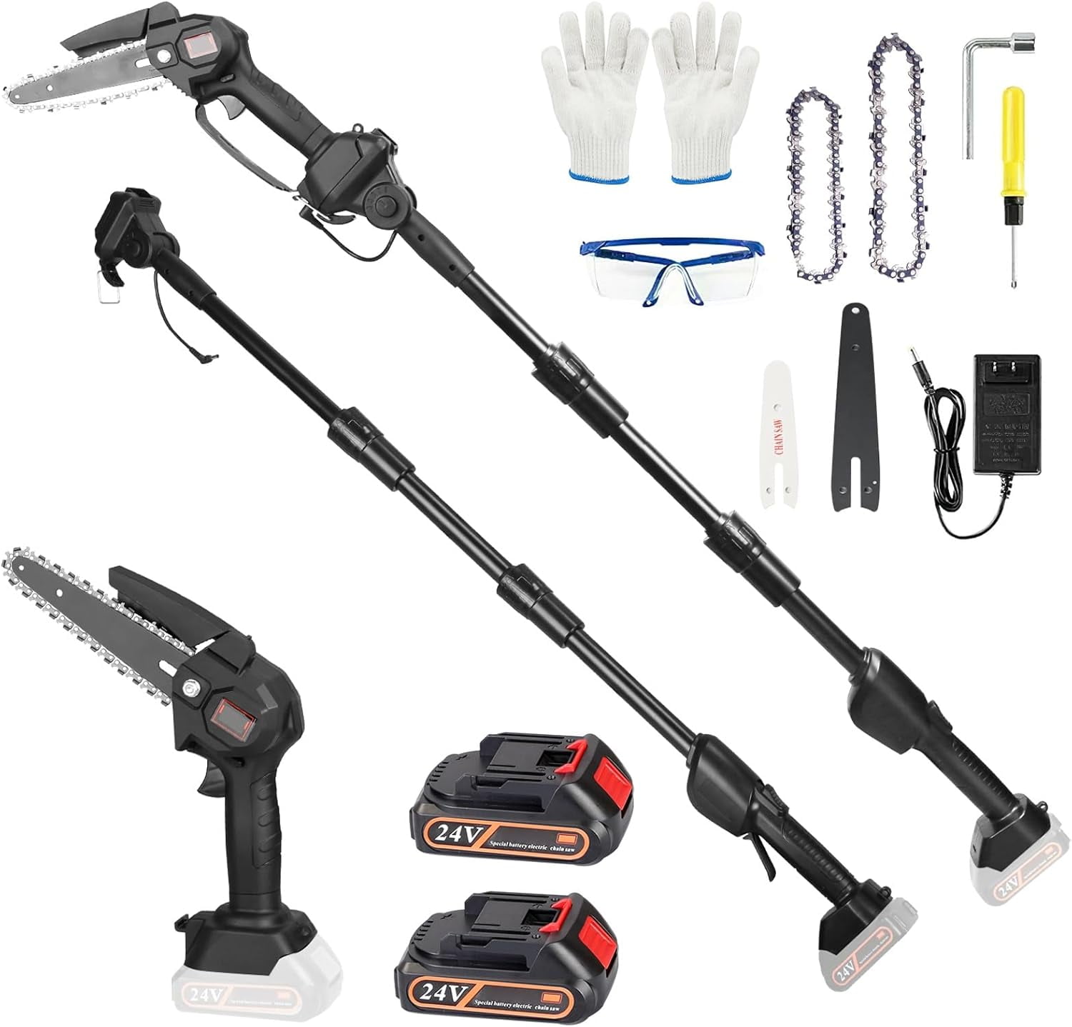 HOUFIY 2-in-1 Cordless Pole Saw, Adjustable Reach, 33Ft/s, Includes ...