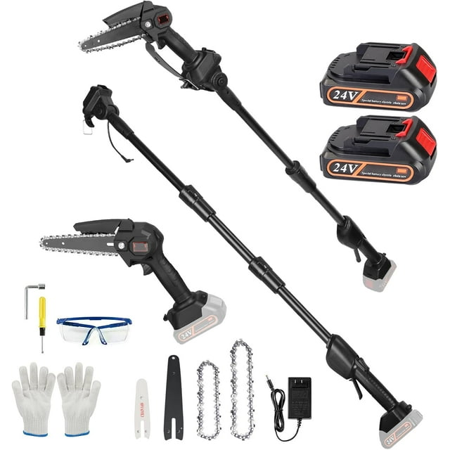 2-in-1 Cordless Pole Saw & Mini Chainsaw, Battery Powered, 5.1lb Lightweight Multi-Angle & 13FT ...
