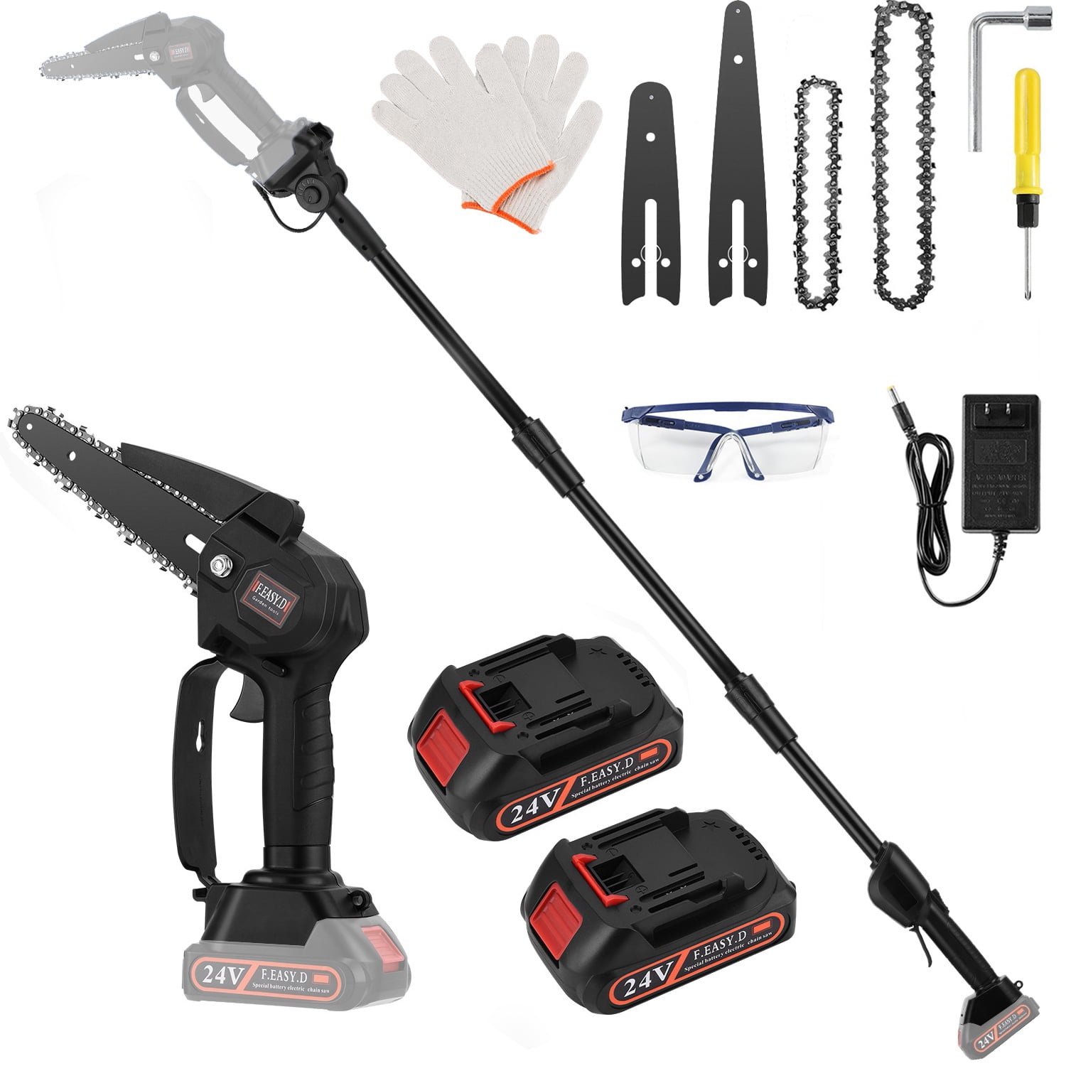 2-in-1 Cordless Pole & Mini Chainsaw, 6-4inch, Retractable Rod, 24V ...