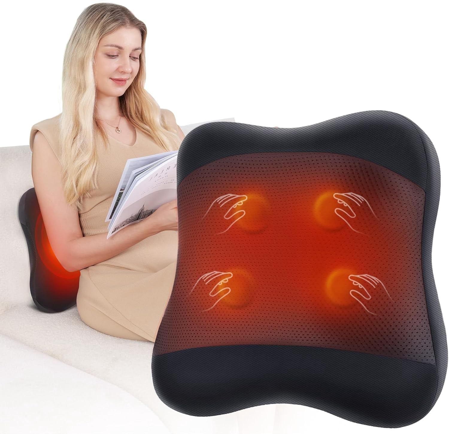 2-in-1 Cordless Shiatsu Back Massager with Heat, Upgraded 4D Liftable ...