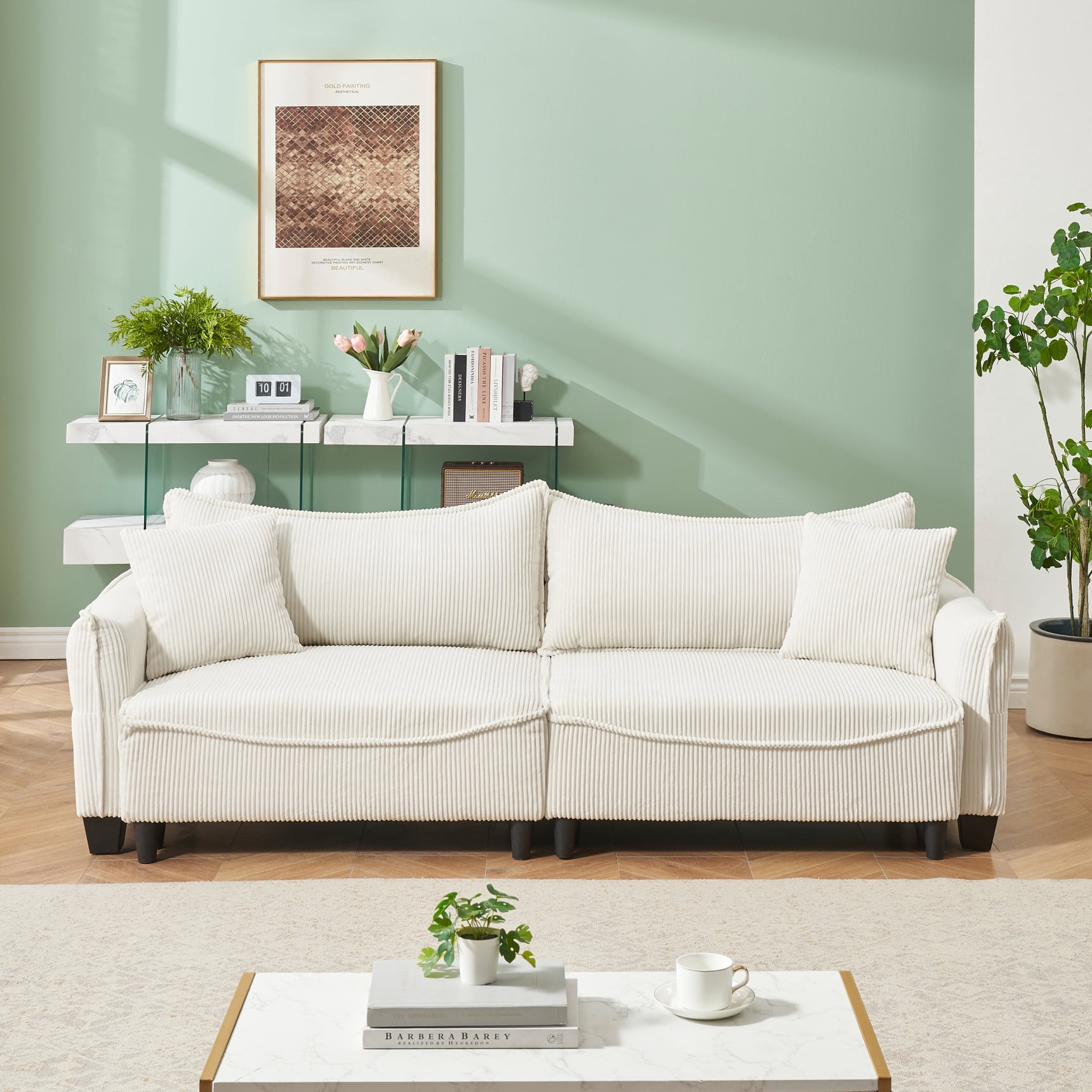 2 in 1 Corduroy Fabric Pull Out Sofa Bed Couch,Sleeper Sofa with Two ...
