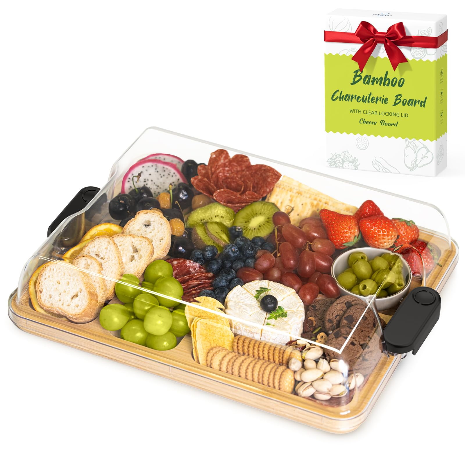 2-in-1 Covered Charcuterie Board, Extra Large Bamboo Cheese Platter ...