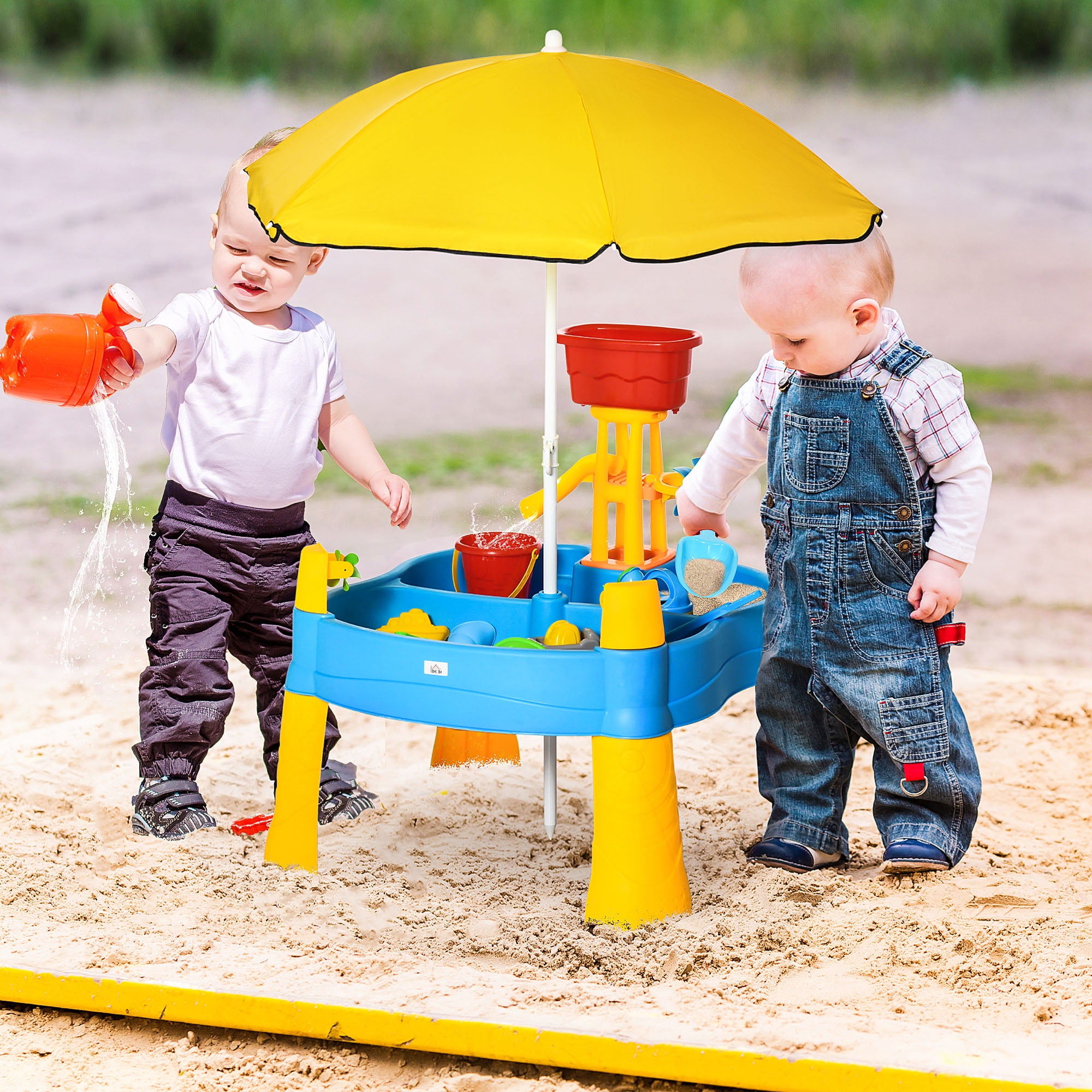 2-in-1 Covered Sandbox Table with 25 Toys for Indoors & Outdoors ...