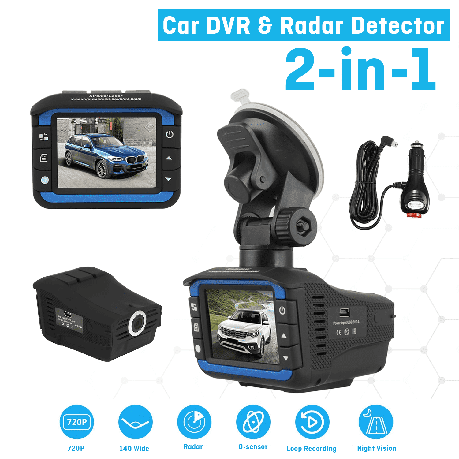 2-in-1 Dash Camera with 360° View, Night Vision, Anti-Radar Police ...