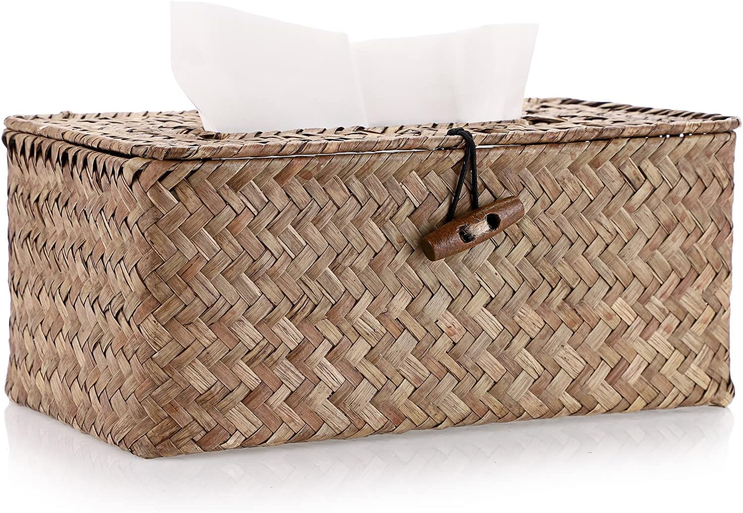 2-in-1 Decorative Tissue Box Cover - Woven Natural Seagrass Holder ...