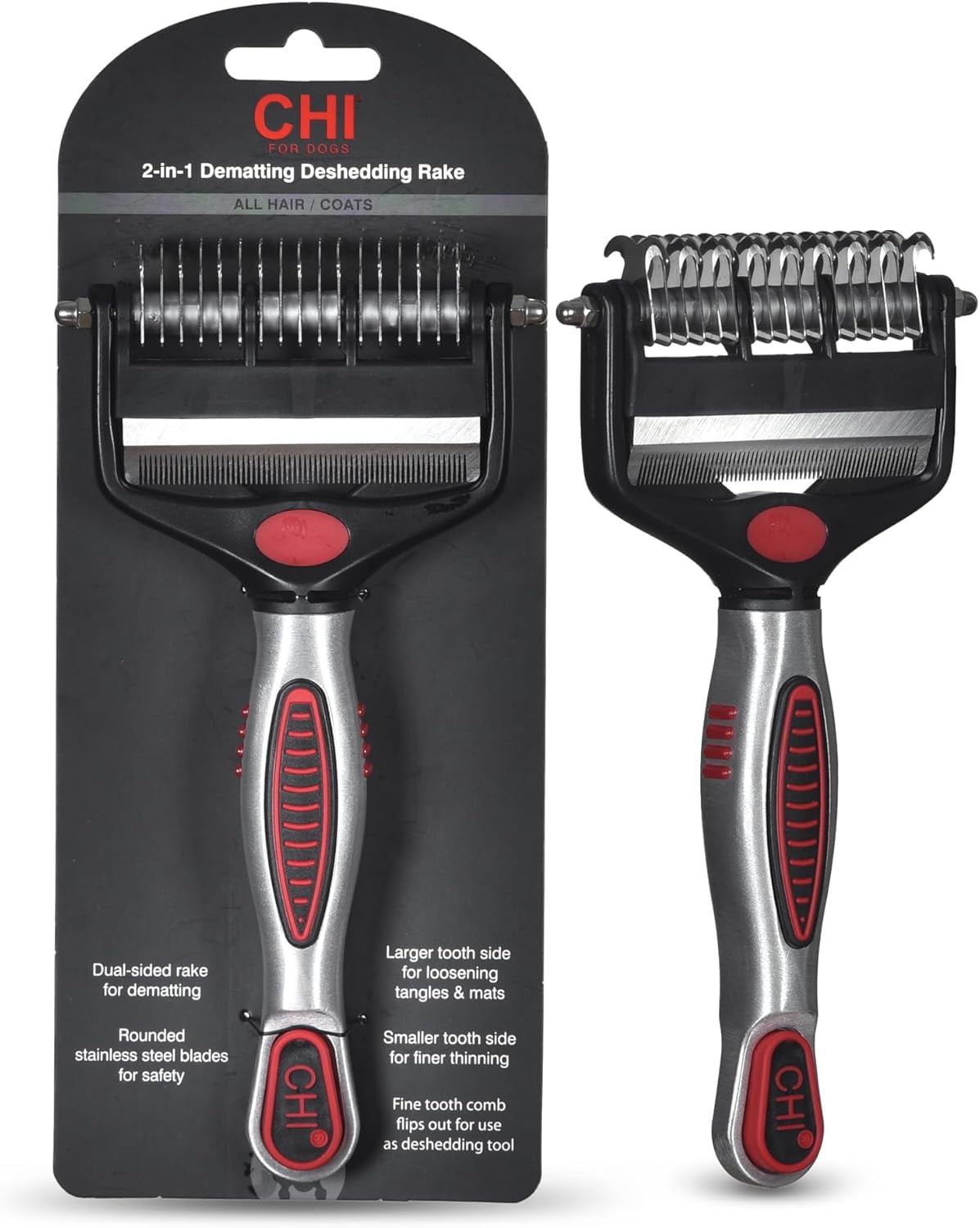 2-in-1 Dematting Deshedding Rake, Flip-Out Fine Rake for Deshedding and ...