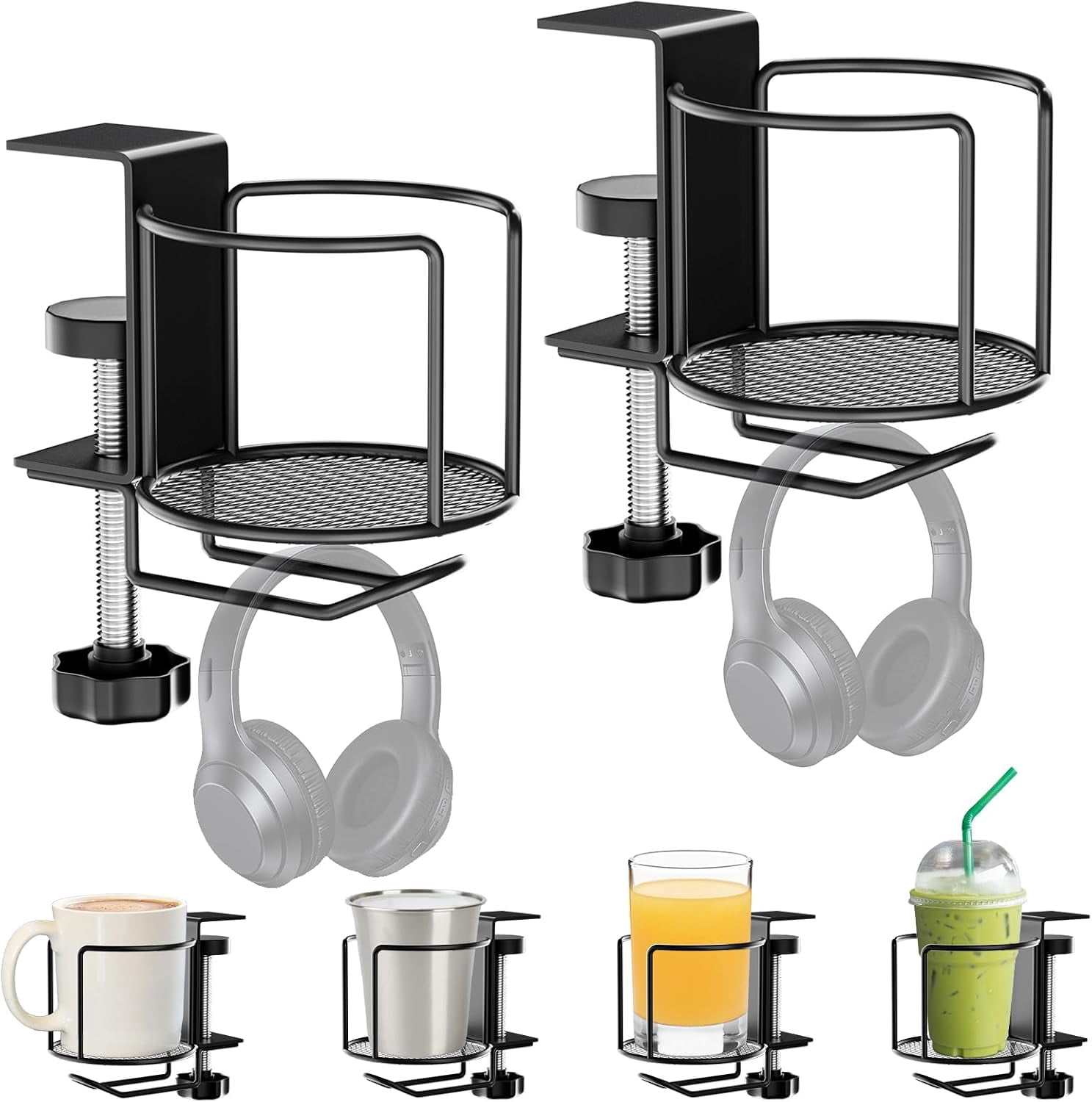 2-in-1 Desk Cup Holder,Anti-Spill Table Water Bottle Holder,Clamp On ...