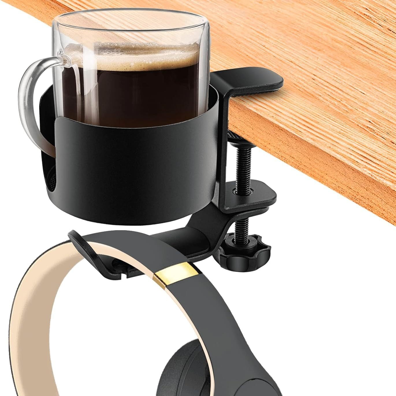 2 in 1 Desk Cup Holder with Headphone Hanger, Anti-Spill Cup Base ...