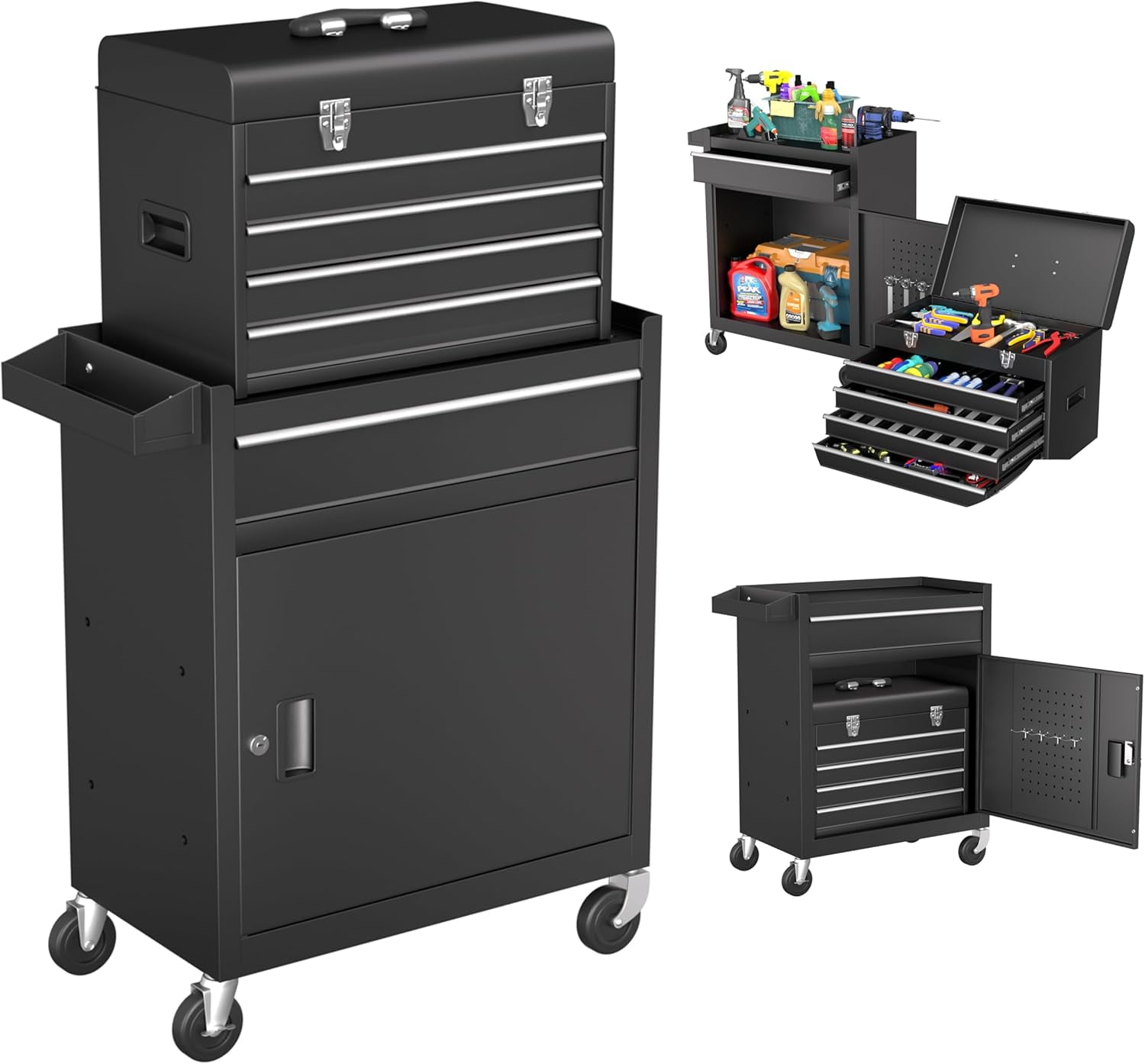 2-in-1 Detachable Metal Tool Storage Cabinet, Drawer High Capacity ...