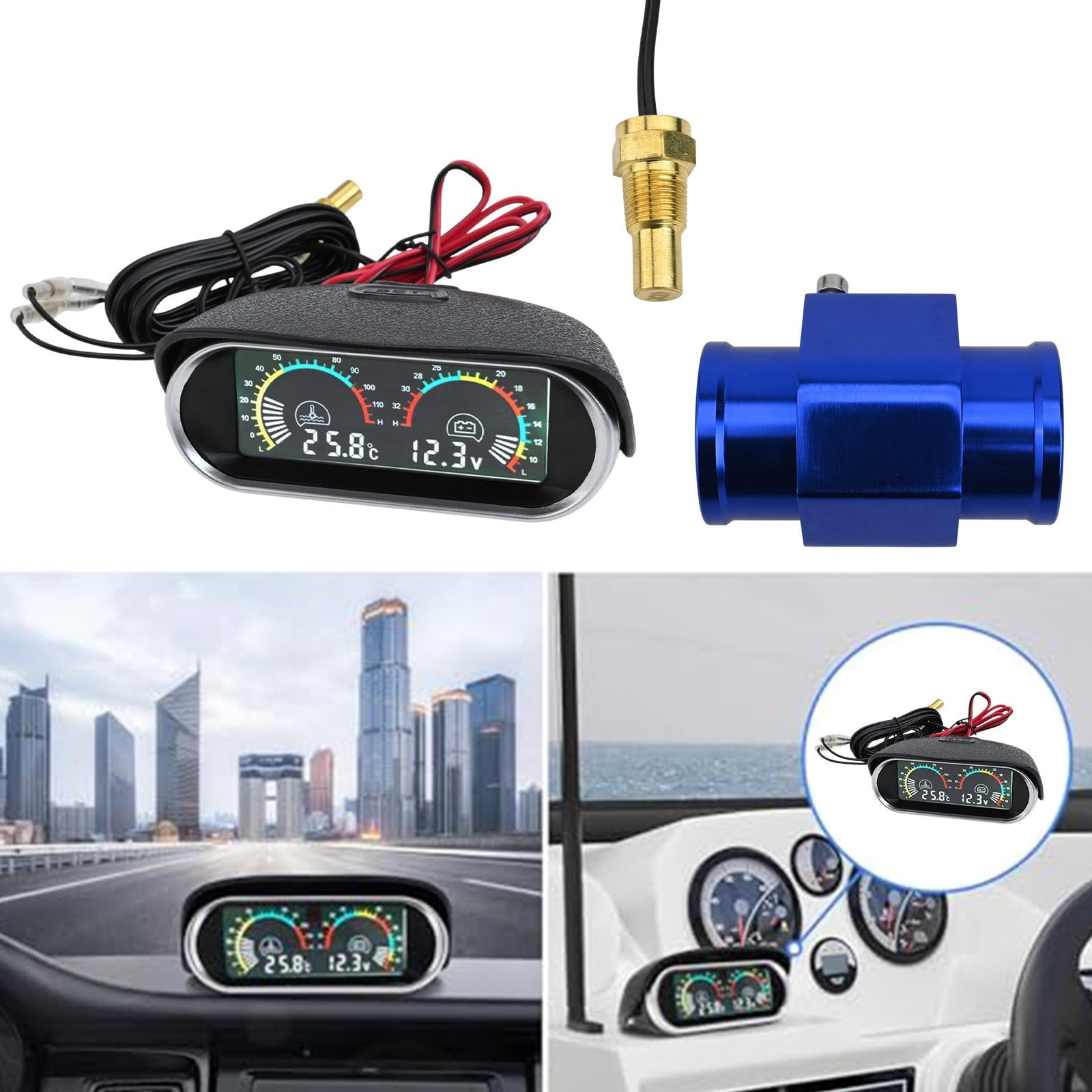 2-in-1 Digital Auto Car Gauge for Voltage, Water Temperature & Fuel ...