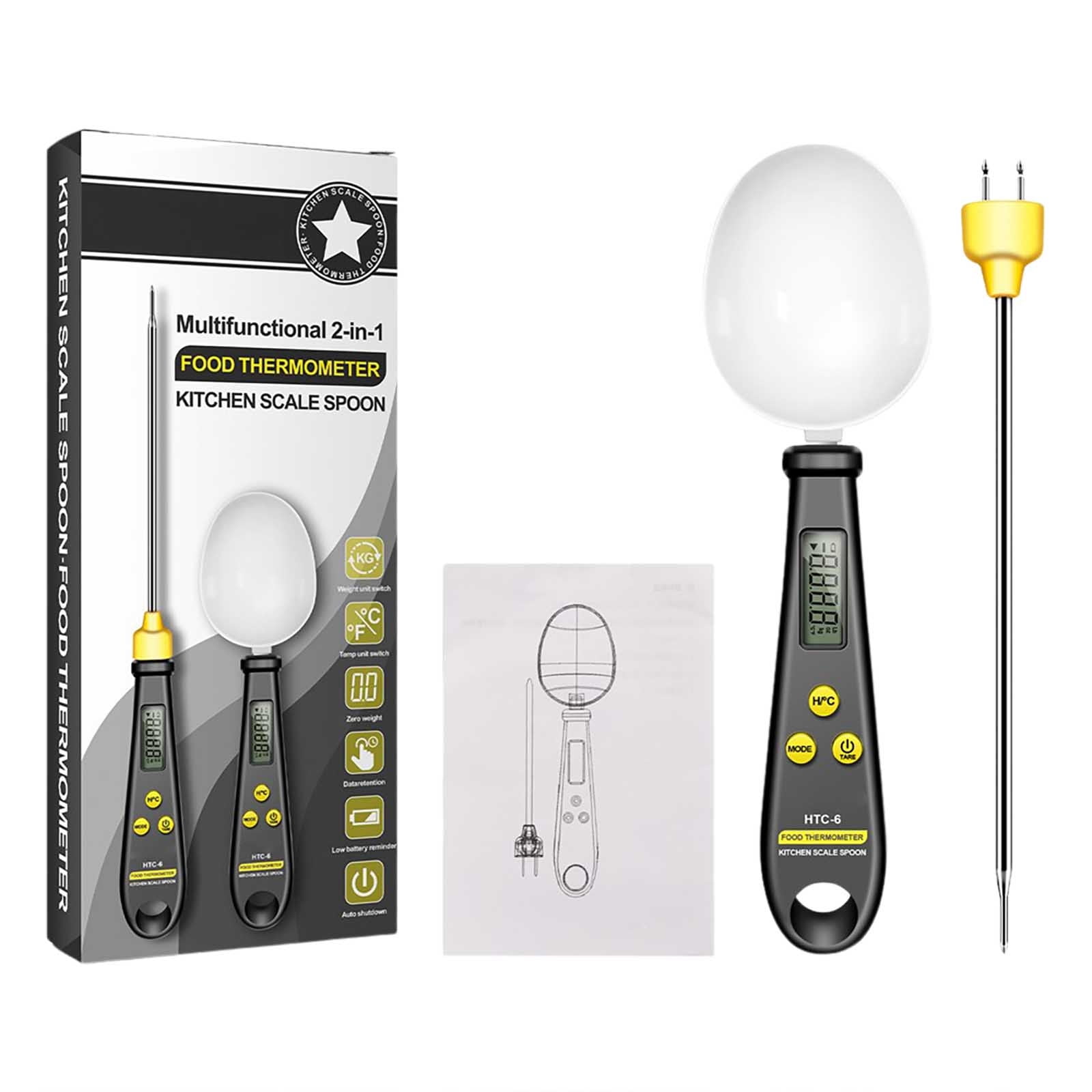 2-in-1 Digital Kitchen Scale & Thermometer - LCD Display Food Measuring Spoon for Precise Baking ...