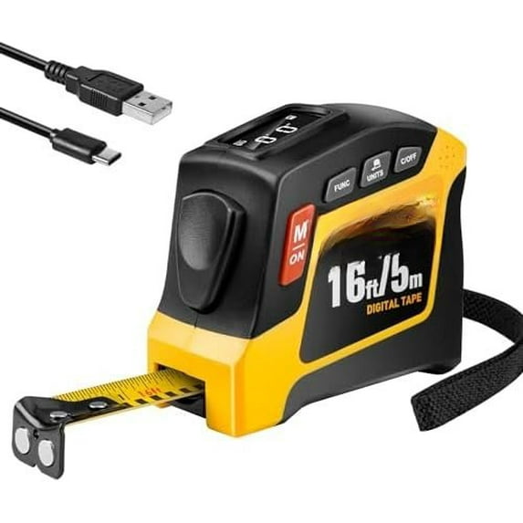 2-in-1 Digital Tape Measure - 16Ft Measuring Tape Ruler Ft/Ft+in/in/M ...