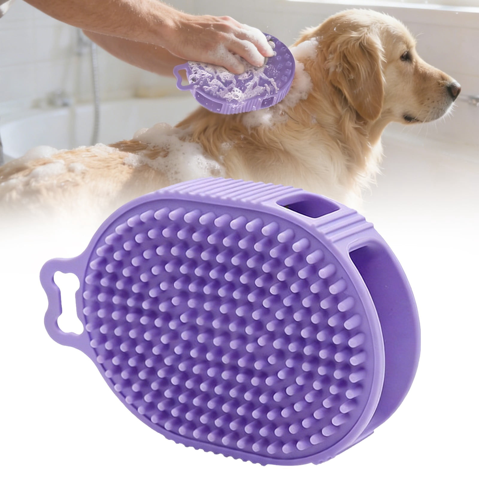 2 in 1 Dog Bath Brush & Dog Toothbrush Set, Adjustable Shampoo Brush ...