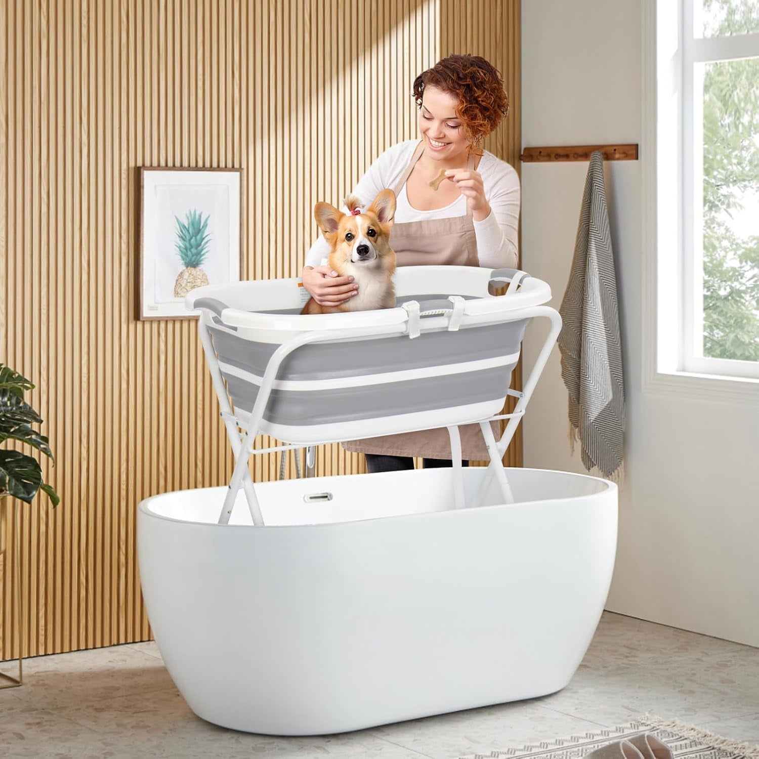 2 in 1 Dog Bath Tub for Small Dogs Cats, Foldable Portable Bathtub with ...