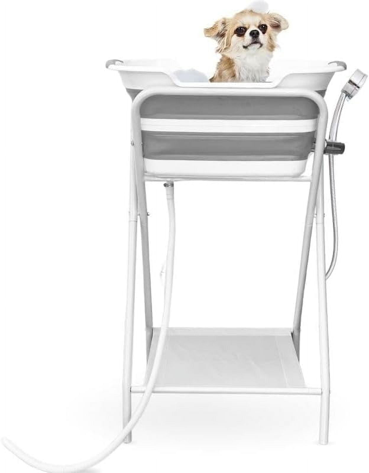 2-in-1 Dog Bathtub & Washing Station, Elevated Collapsible Bathtub with ...