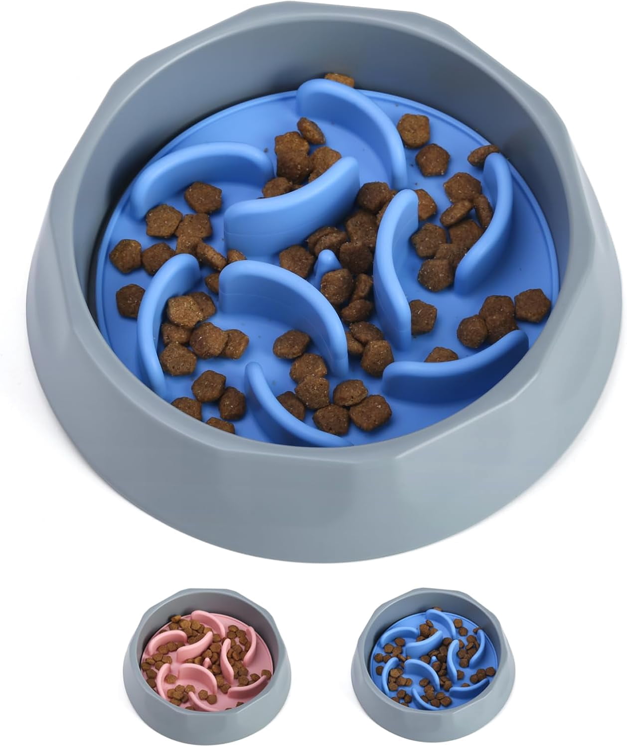 2-in-1 Dog Bowl with Slow Feeder Insert, Non Slip Dog Bowls Silicone ...