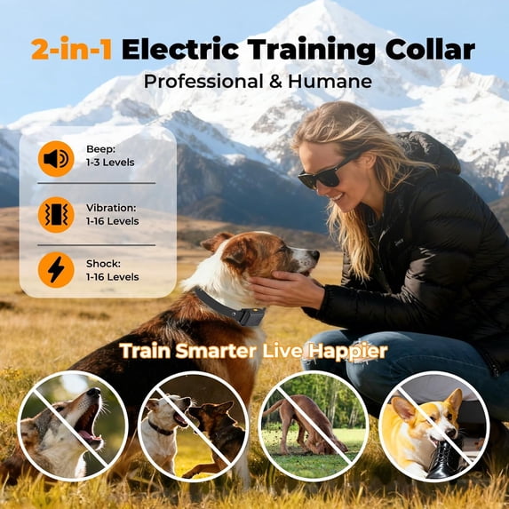 2-in-1 Dog Shock Collar with Remote Control and Automatic Bark Mode ...