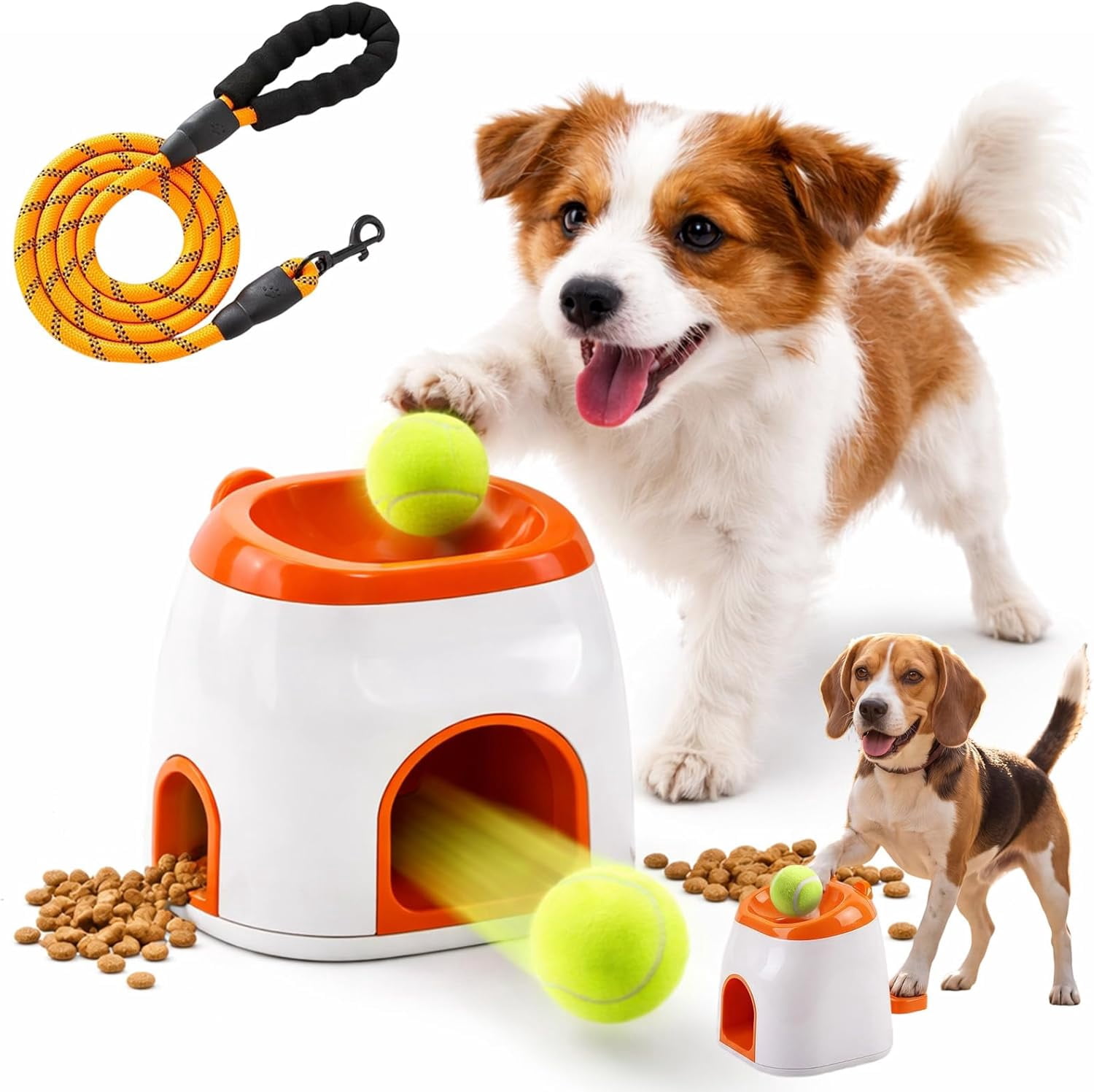 2-in-1 Dog Tennis Ball Launcher & Treat Dispenser, Manual Spring Loaded ...