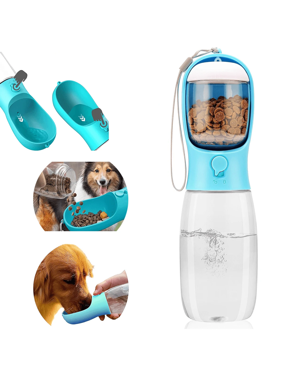 2-in-1 Dog Water Bottle with Food Container - Portable Travel Pet ...
