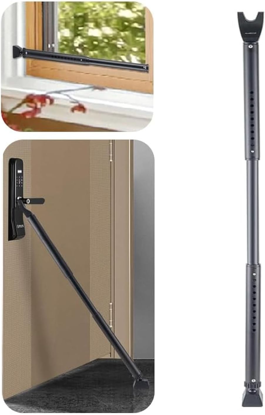 2-in-1 Door Security Bar & Sliding Patio Door Stopper Security Jammer ...