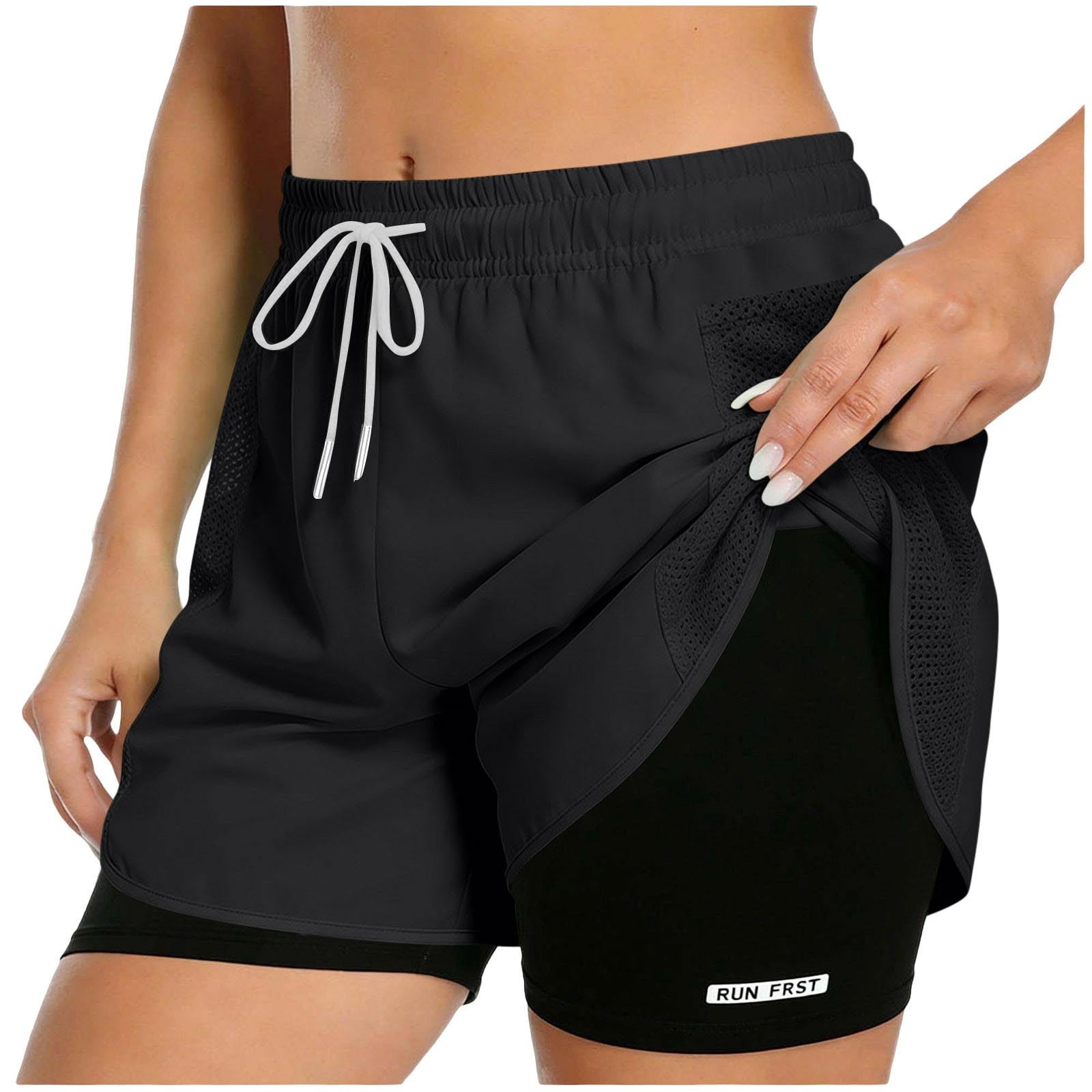 2 in 1 Double Layer Running Shorts for Women High Waisted Gym Yoga ...