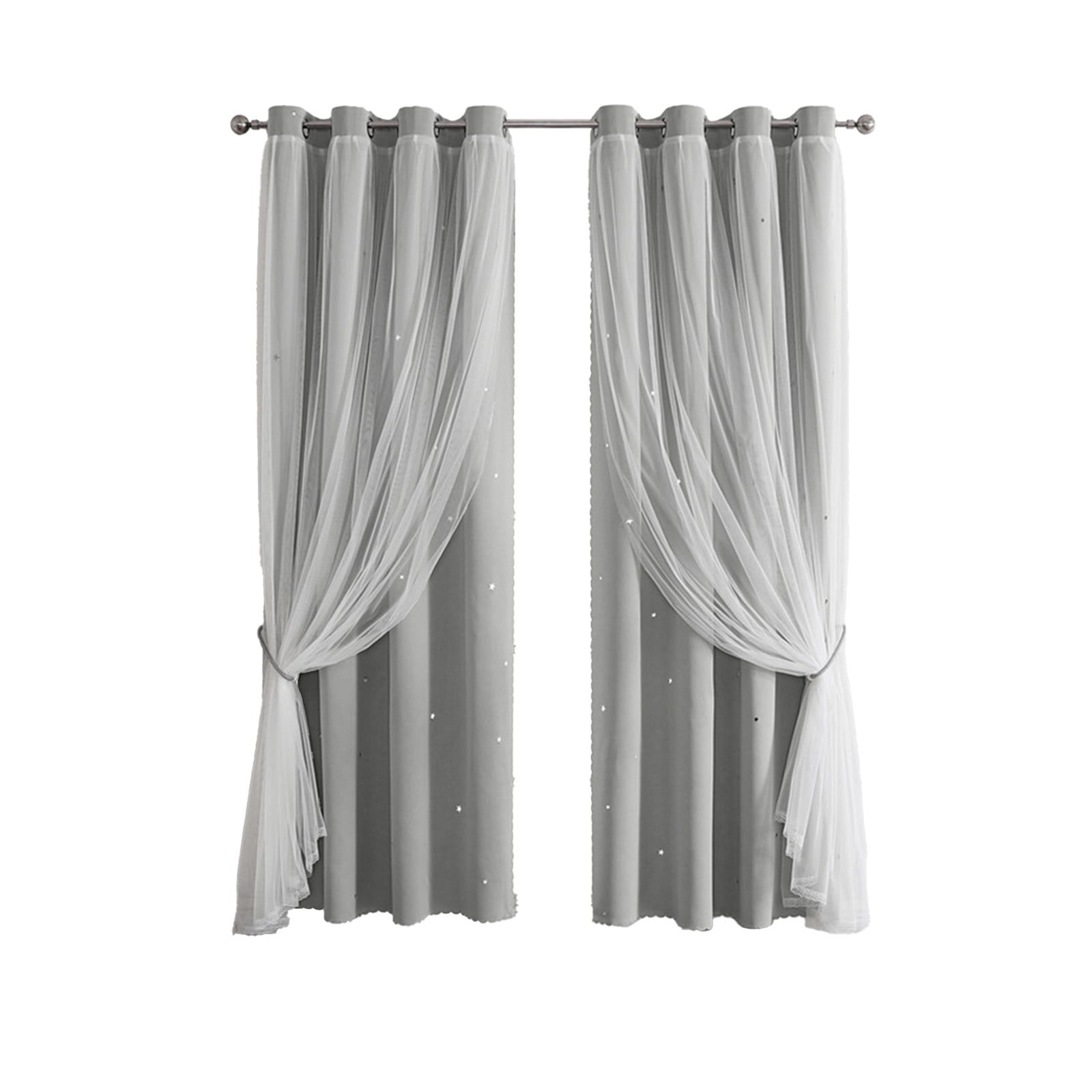 2-in-1 Double Layer Star Lace Window Curtains, Thermal Insulated Star ...