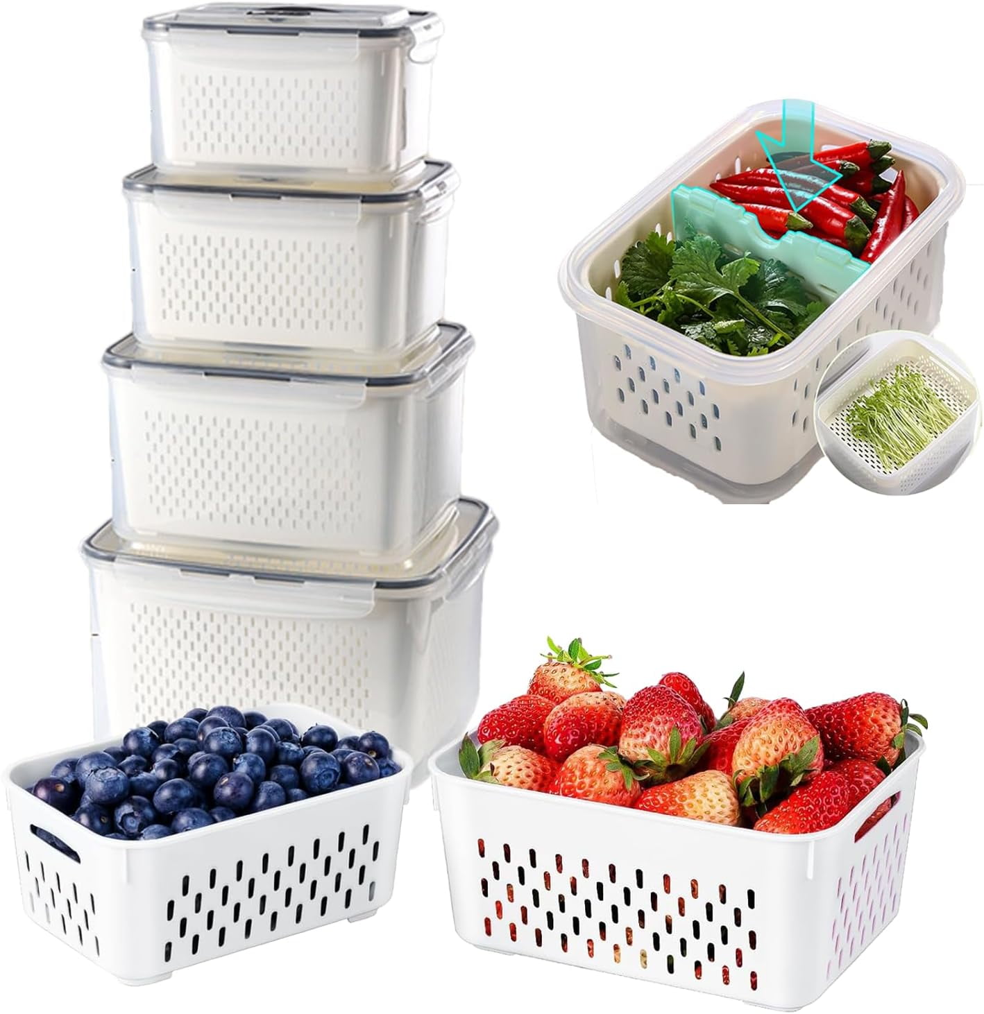 2-in-1 Draining Fresh-Keep Food Container with Colander - Upgraded ...
