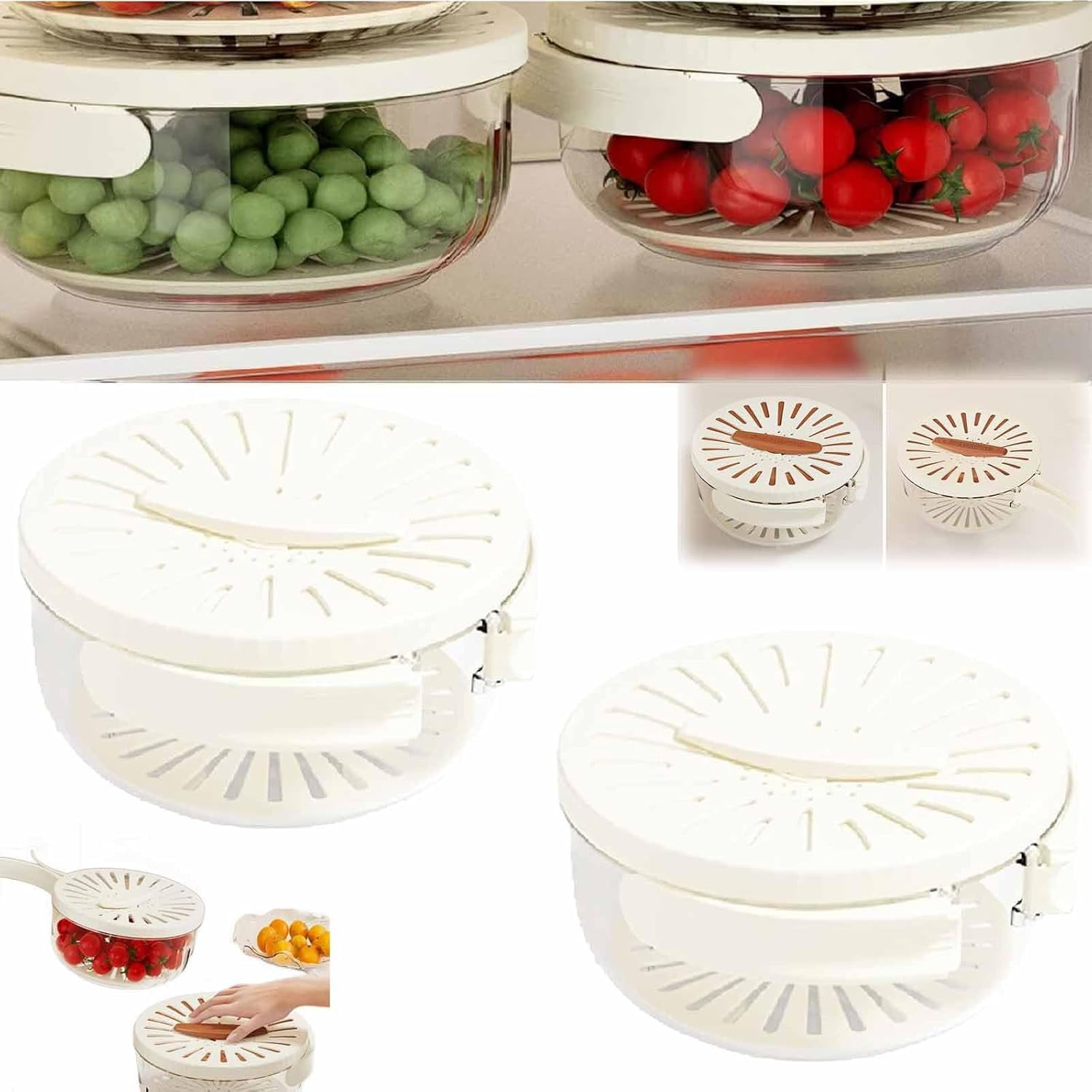 2-in-1 Draining & Preservation Basket with Lid - Multifunctional Fruit ...