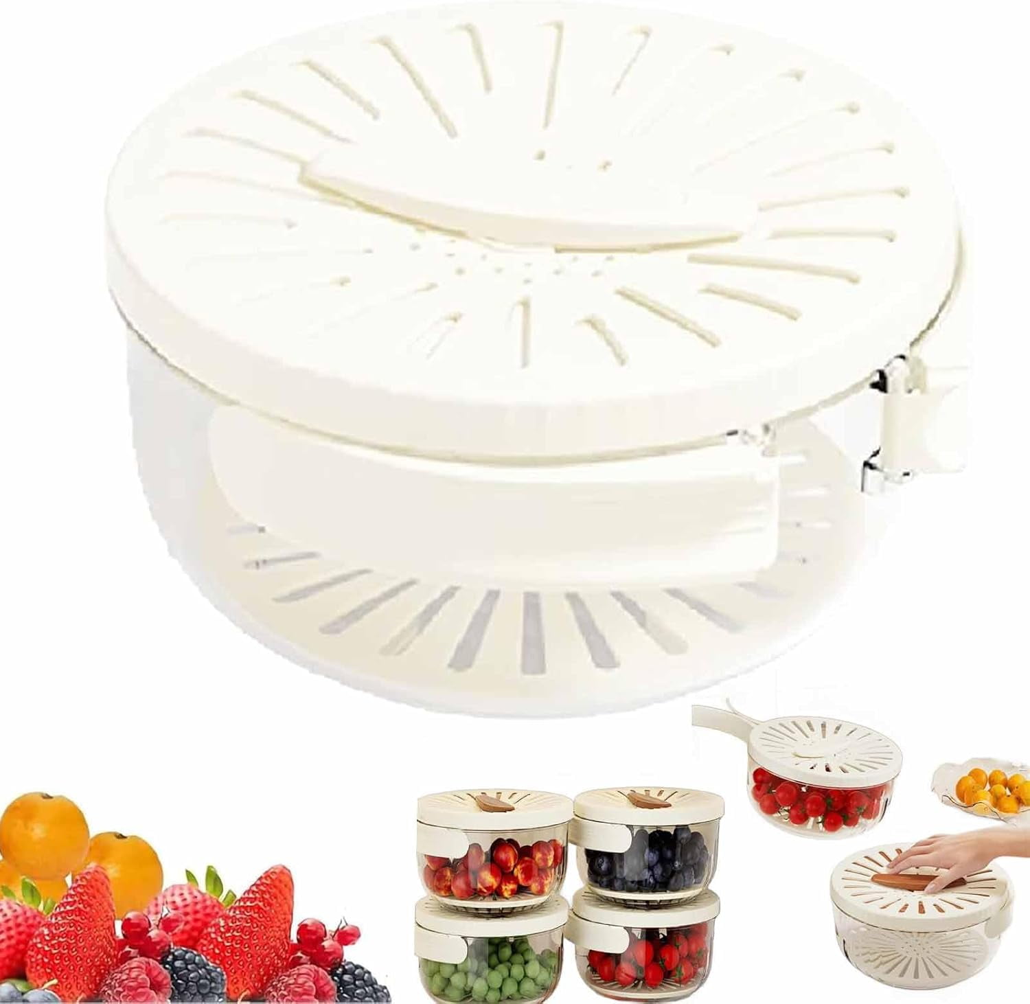 2-in-1 Draining & Preservation Basket with Lid - Multifunctional Fruit ...