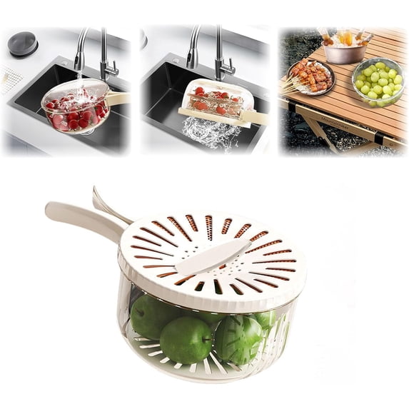 2-in-1 Draining and Preservation Basket, Fruit Vegetable Wash Bowl with ...