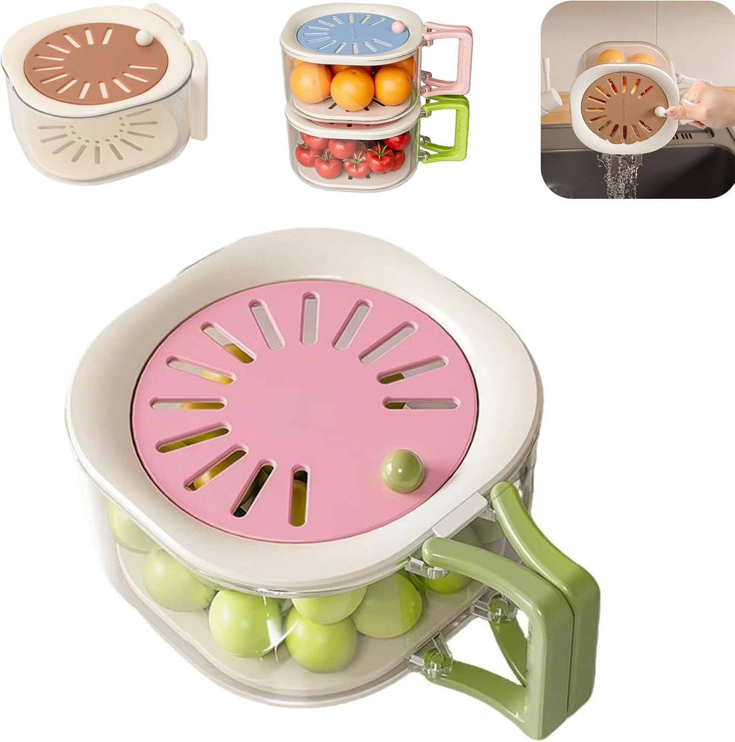 2-in-1 Draining and Preservation Basket, Multifunctional Fruit and ...