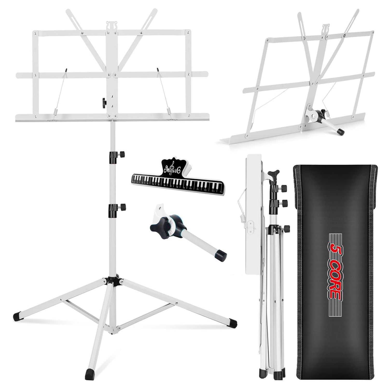 2-in-1 Dual-Use Adjustable Music Stand – Portable Folding Sheet Holder ...