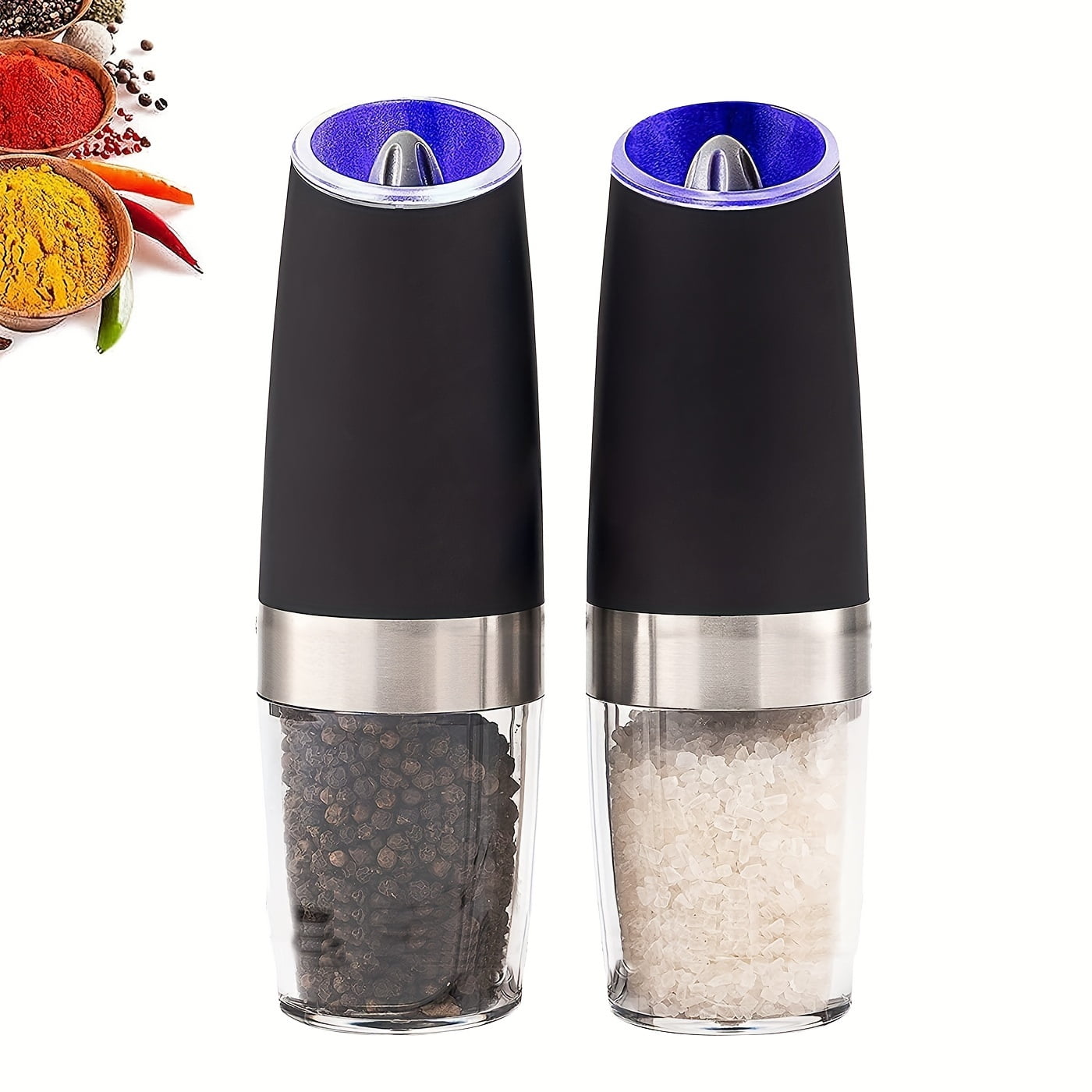 2-in-1 Electric Gravity Salt and Pepper Grinder Set: Stainless Steel ...