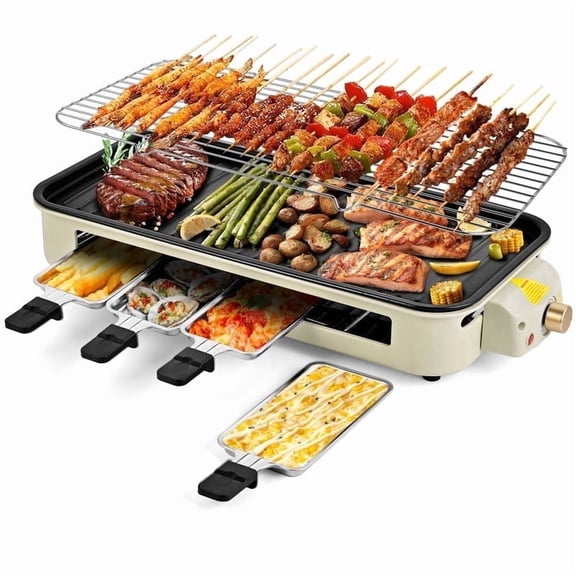 OVENTE 2-in-1 Electric Indoor Grill, 1500W Smokeless Korean BBQ Griddle ...