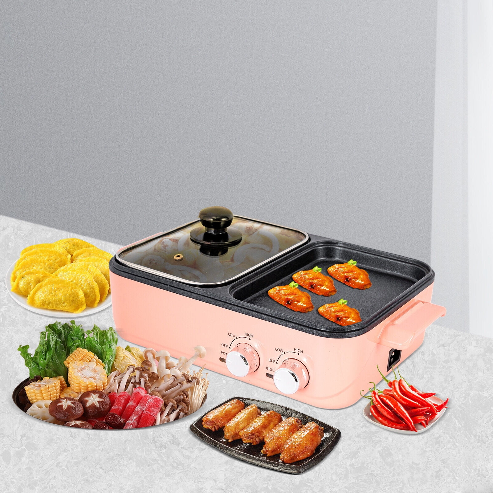 2 in 1 Combo Stove - 1500W Non-Stick Korean BBQ Plate Pan & Shabu Grill ...