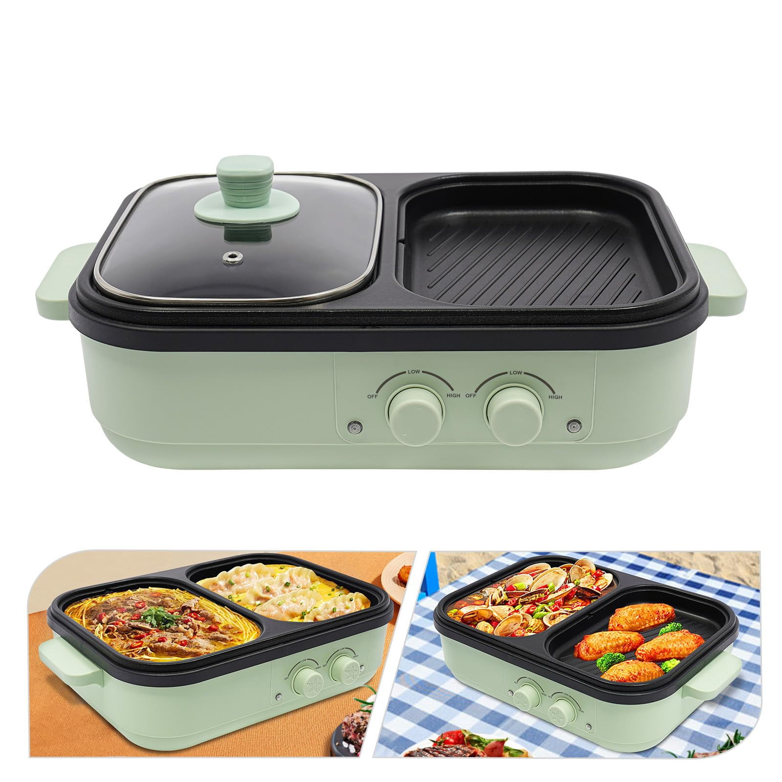 2 in 1 Electric Hot Pot and Grill - 1300W Dual Temperature Non-Stick ...