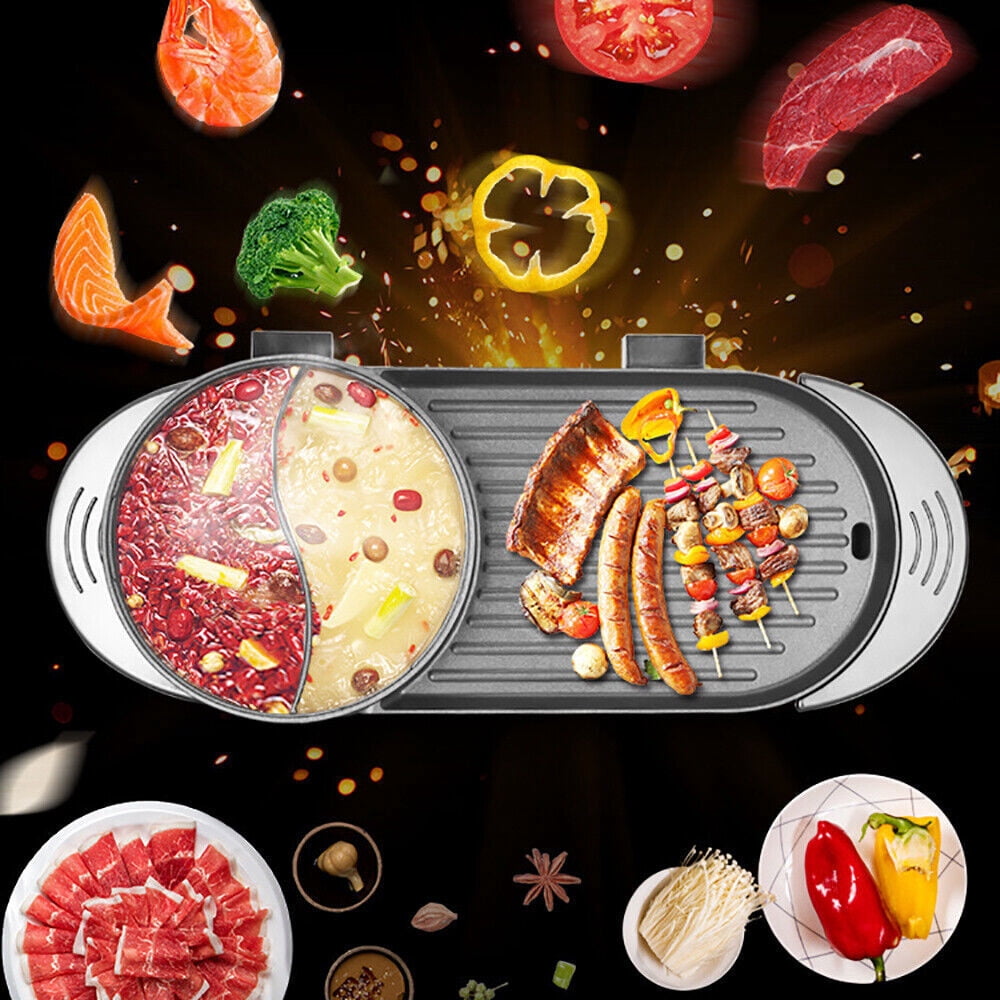 2 in 1 Electric Non-Stick Grill Hot Pot BBQ Grill Soup Shabu Pot ...