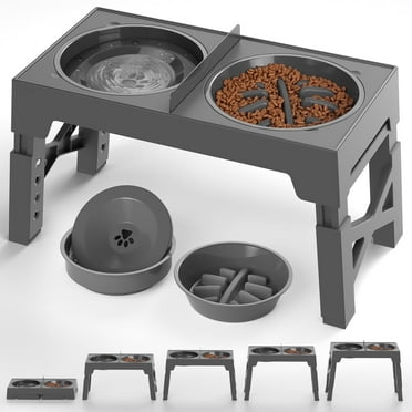 2-in-1 Elevated Dog Bowls Slow Feeder, Adjus height by rotation Dog ...