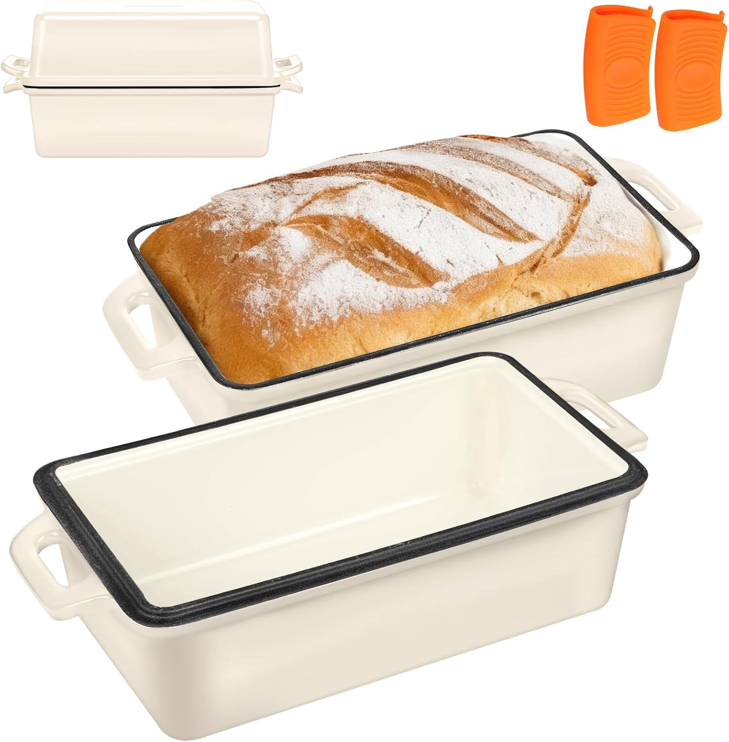 2 in 1 Enameled Cast Iron Bread Pan with Lid, 9x5 Loaf Pans for ...